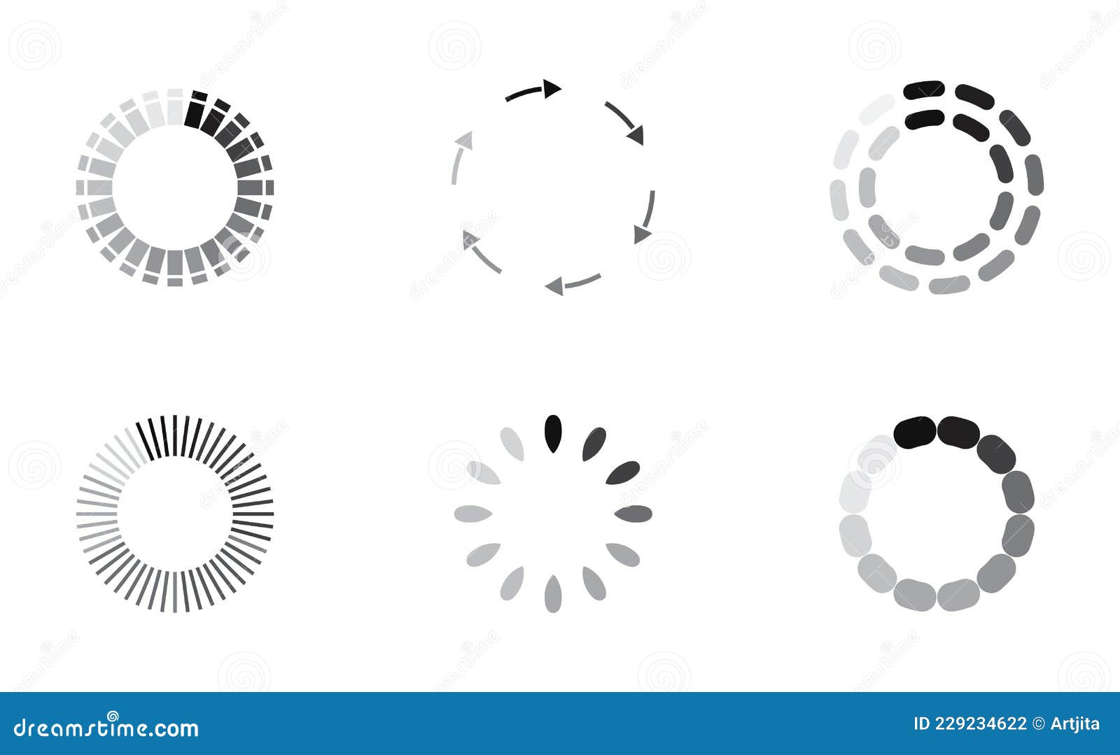 Updated Progress Circle Bar Set Icon Vector. Loader Symbol Button Stock ...