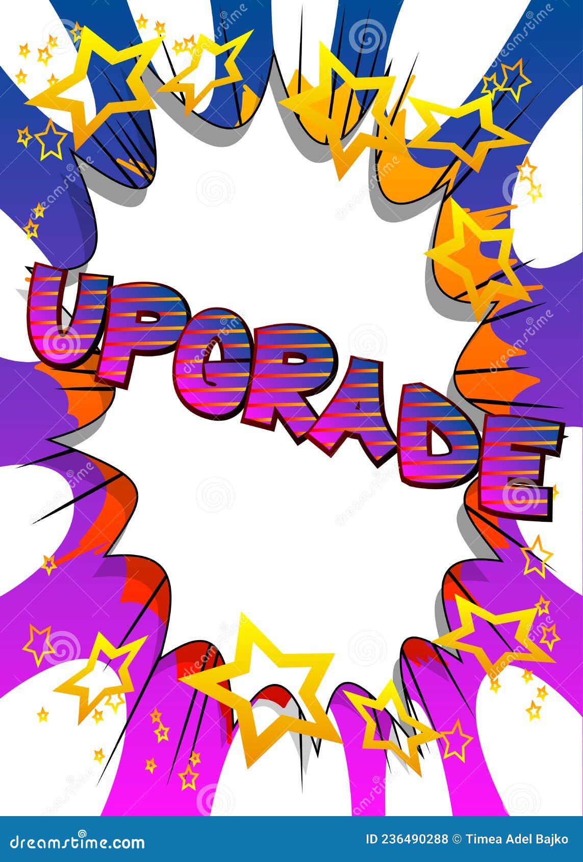 Upgrade. Comic Book Word Text on Abstract Comics Background Stock ...
