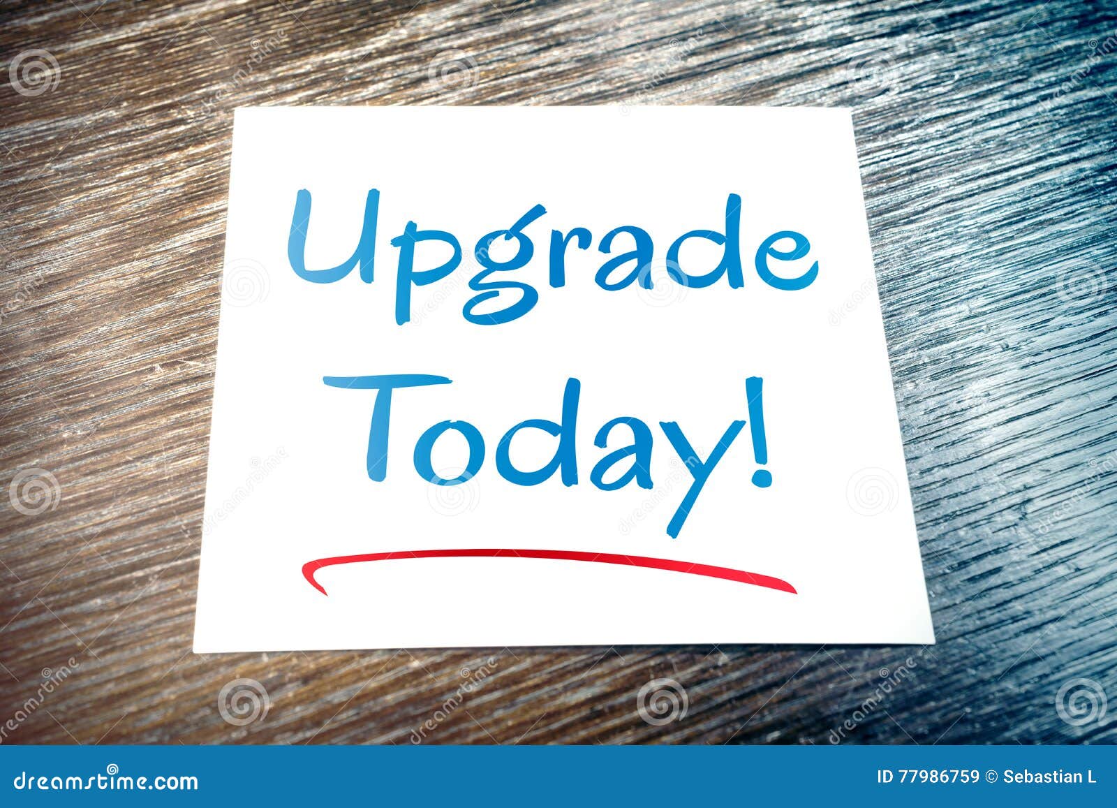 Upgrade Sticky Note for Today on Paper Lying on Wooden Cupboard Stock ...