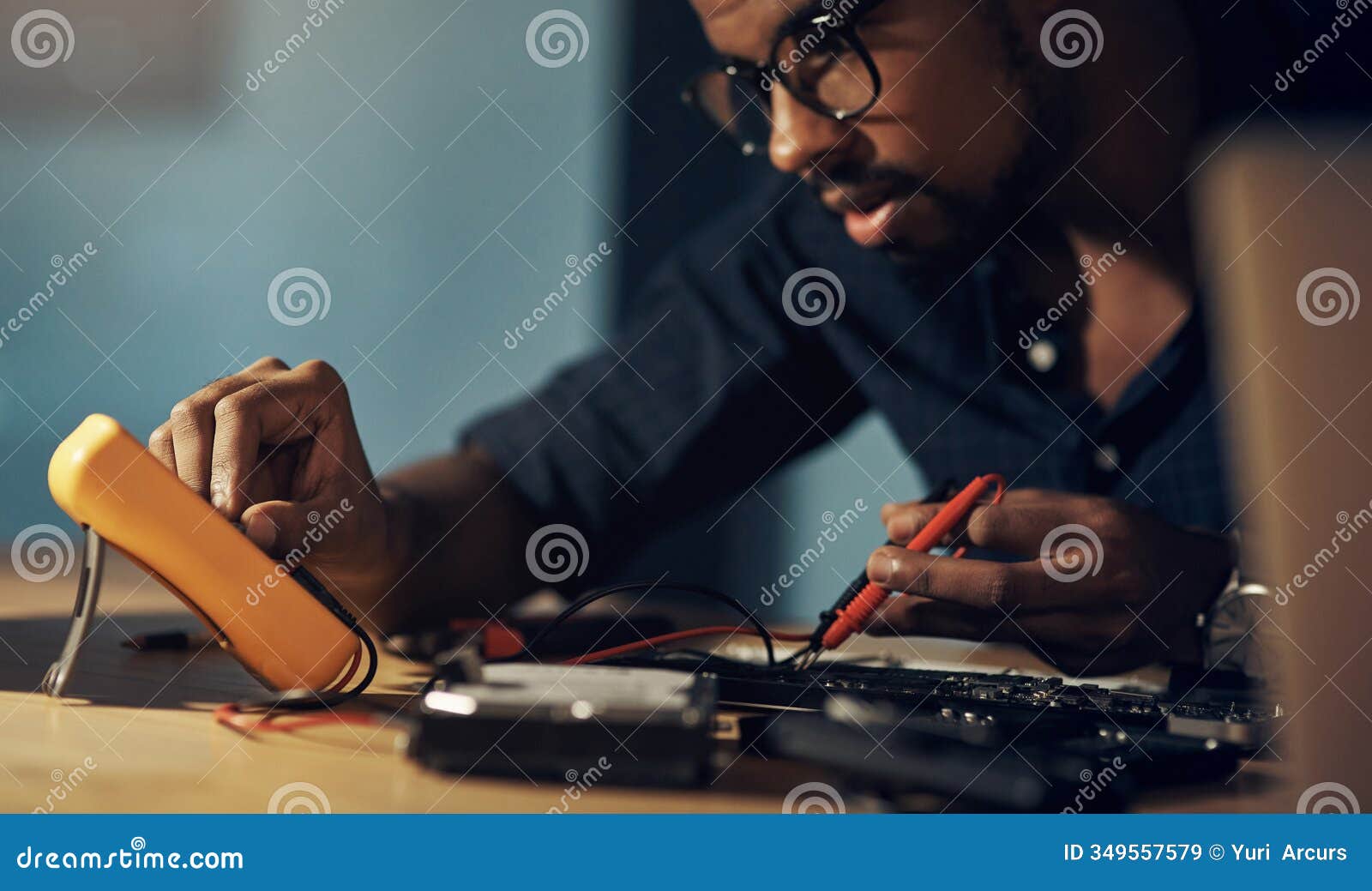 Upgrade, Technician and Man with Hardware, Fixing and Working Late in ...