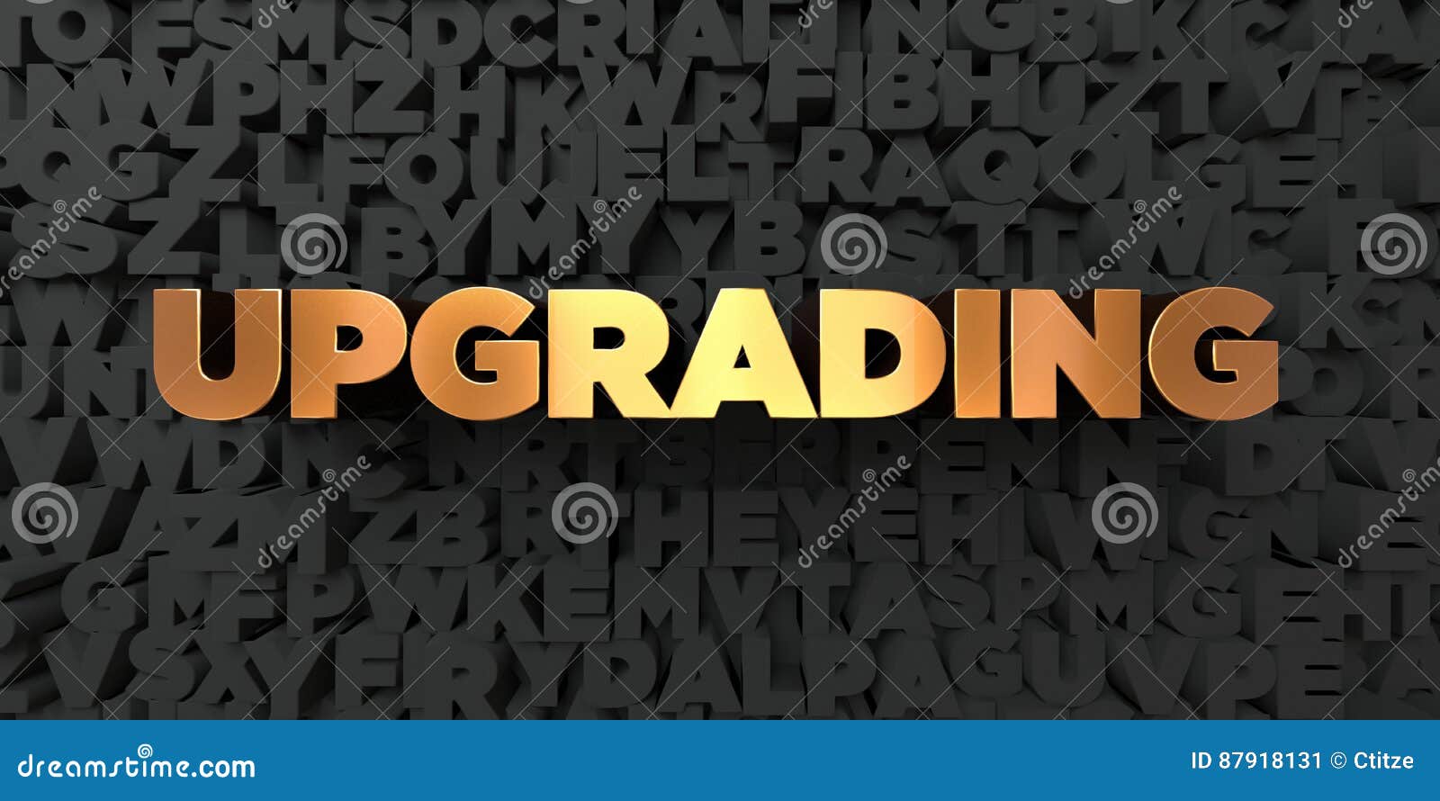 Upgrading - Gold Text on Black Background - 3D Rendered Royalty Free ... Upgrading - Gold Text on Black Background - 3D Rendered Royalty Free ...