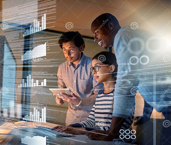 Upgrading the Software Together. Computer Programmers Looking through Data in the Office. Stock ...