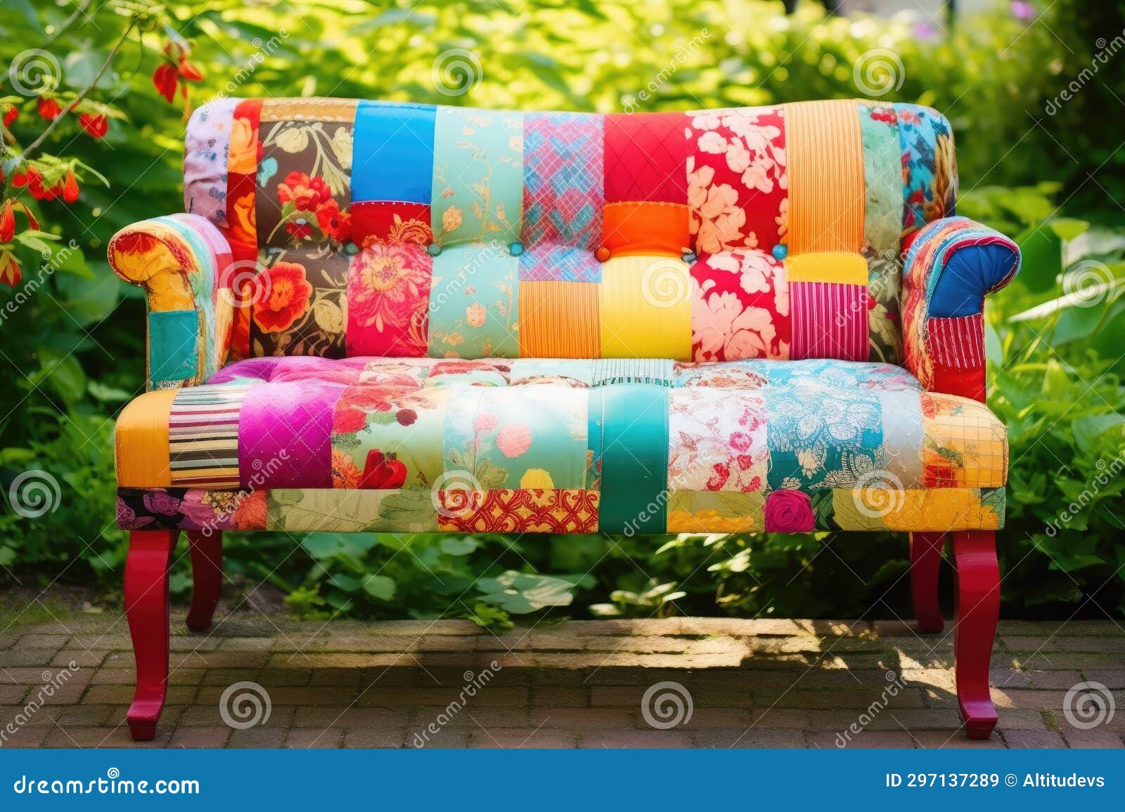 Upholstered Bench with Colorful Patchwork Stock Image - Image of design ...