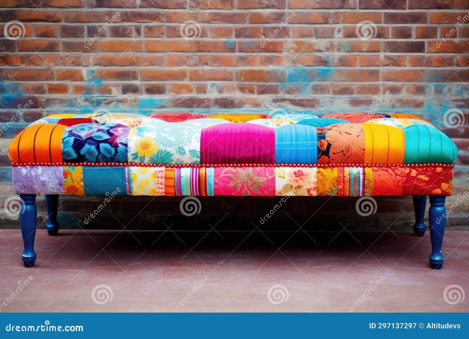 Upholstered Bench with Colorful Patchwork Stock Image - Image of bench ...