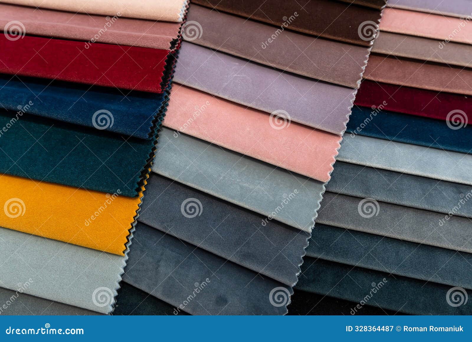 Upholstery Fabric Samples on Grey Sofa, Concept of Renovation Stock ...