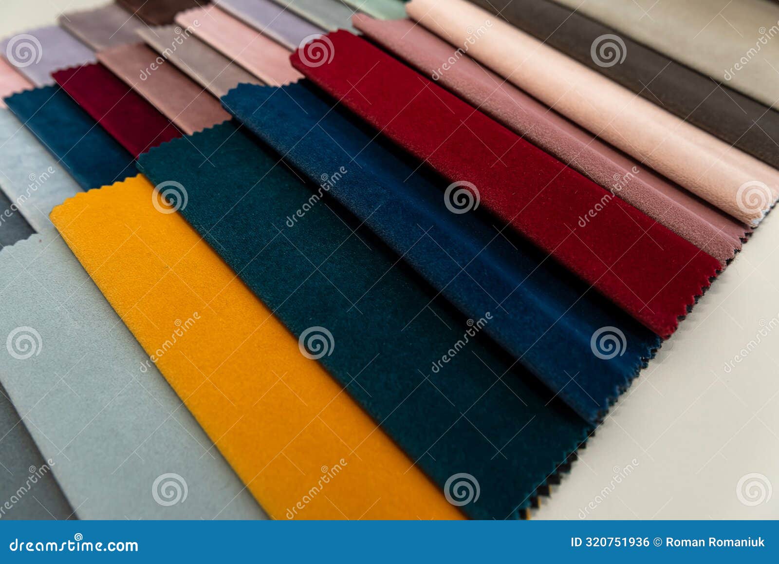 Upholstery Fabric Samples on Grey Sofa, Concept of Renovation Stock ...