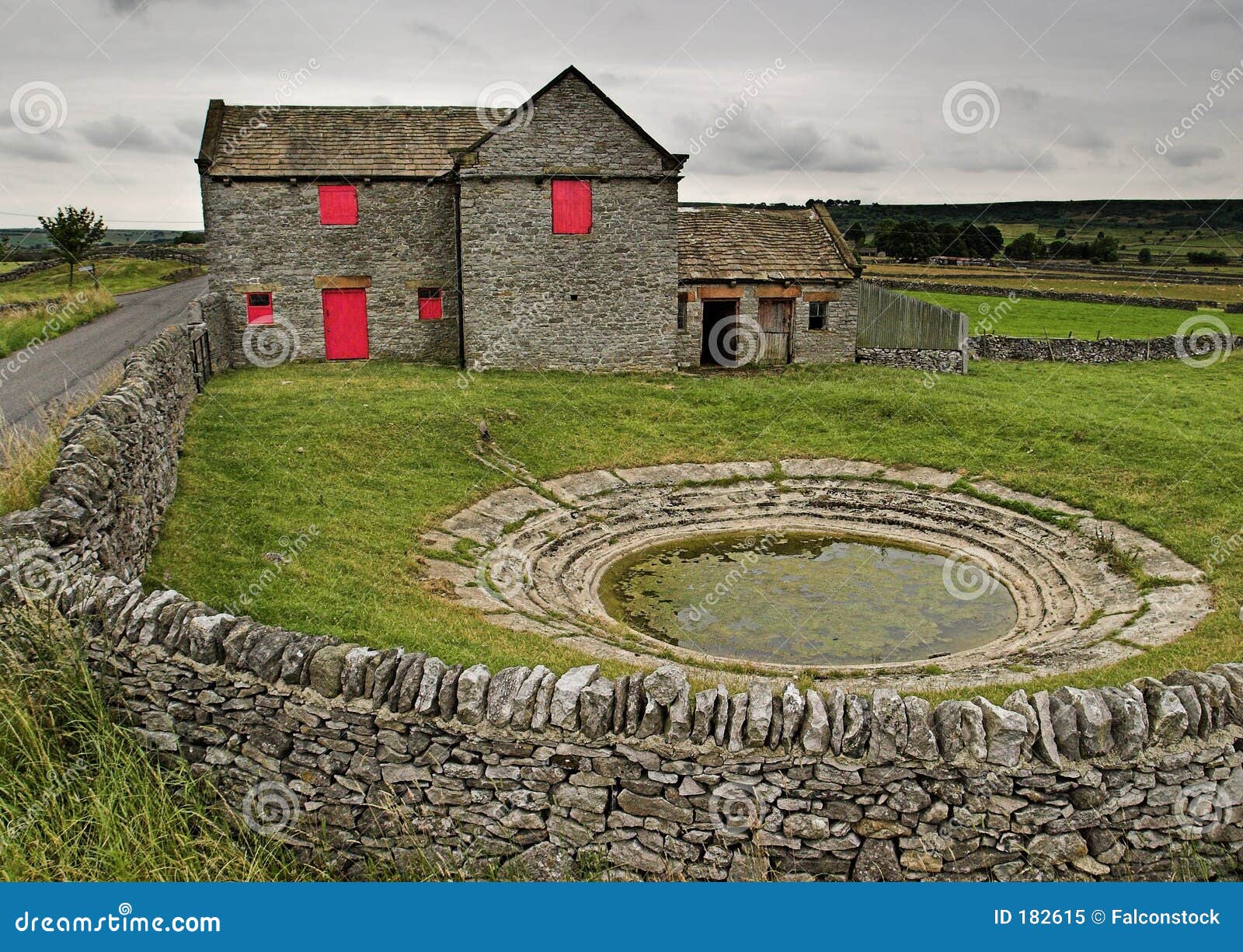 Upland Farm with Dew-pond stock image. Image of grassland - 182615