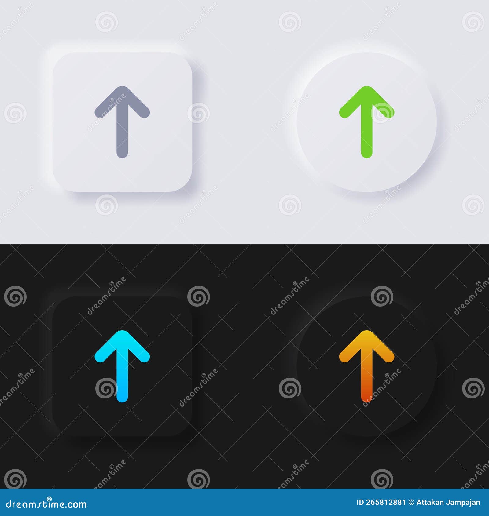 Upload Button Icon Set, Multicolor Neumorphism Button Soft UI Design ...