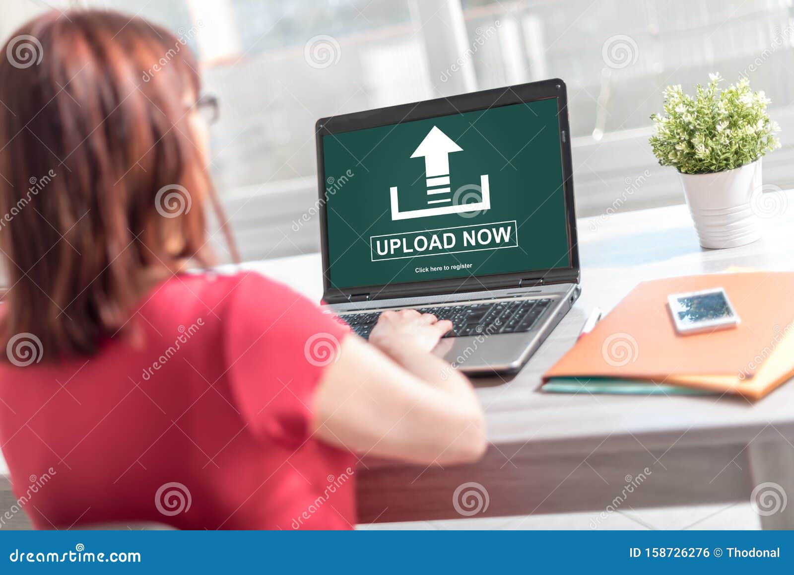 Upload Concept on a Laptop Screen Stock Photo - Image of data ...
