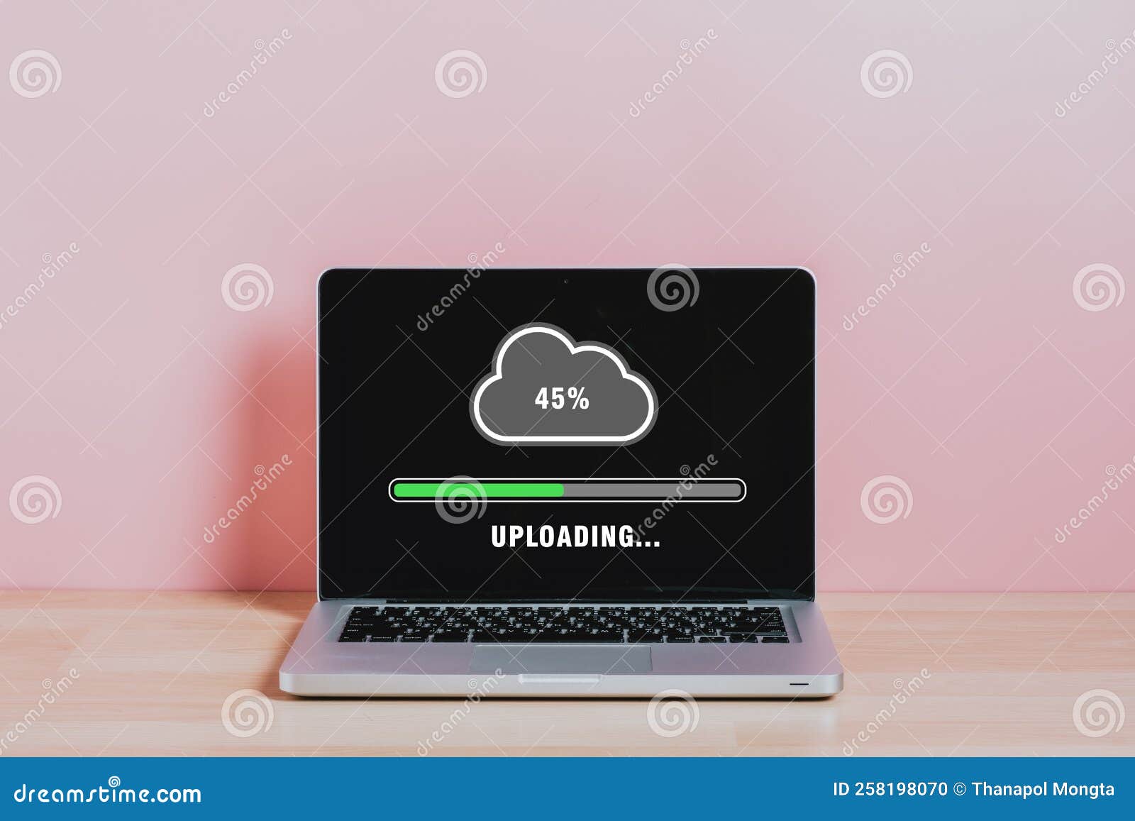 Upload Data Concept, Laptop Computer on Office Desk Waiting for Cloud ...