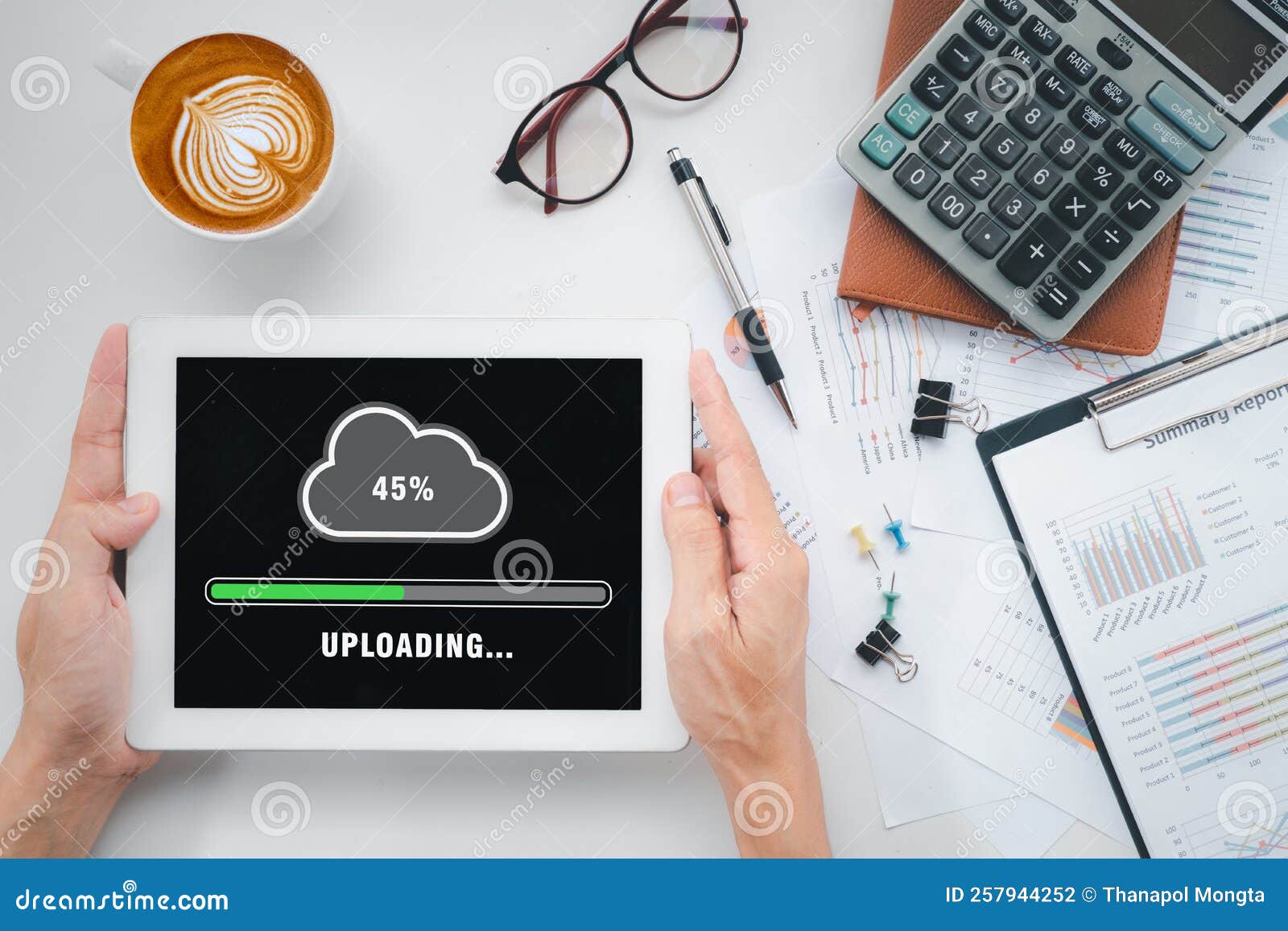 Upload Data Concept, Person Hand Using and Waiting for Cloud Uploading ...