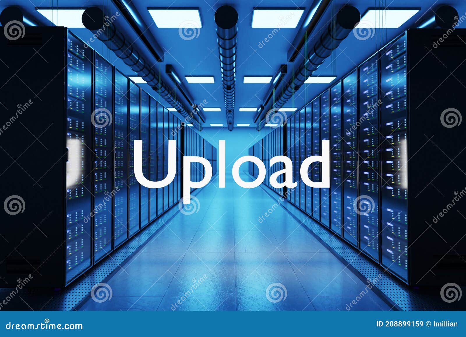 Upload Logo in Large Modern Data Center with Multiple Rows of Network ...