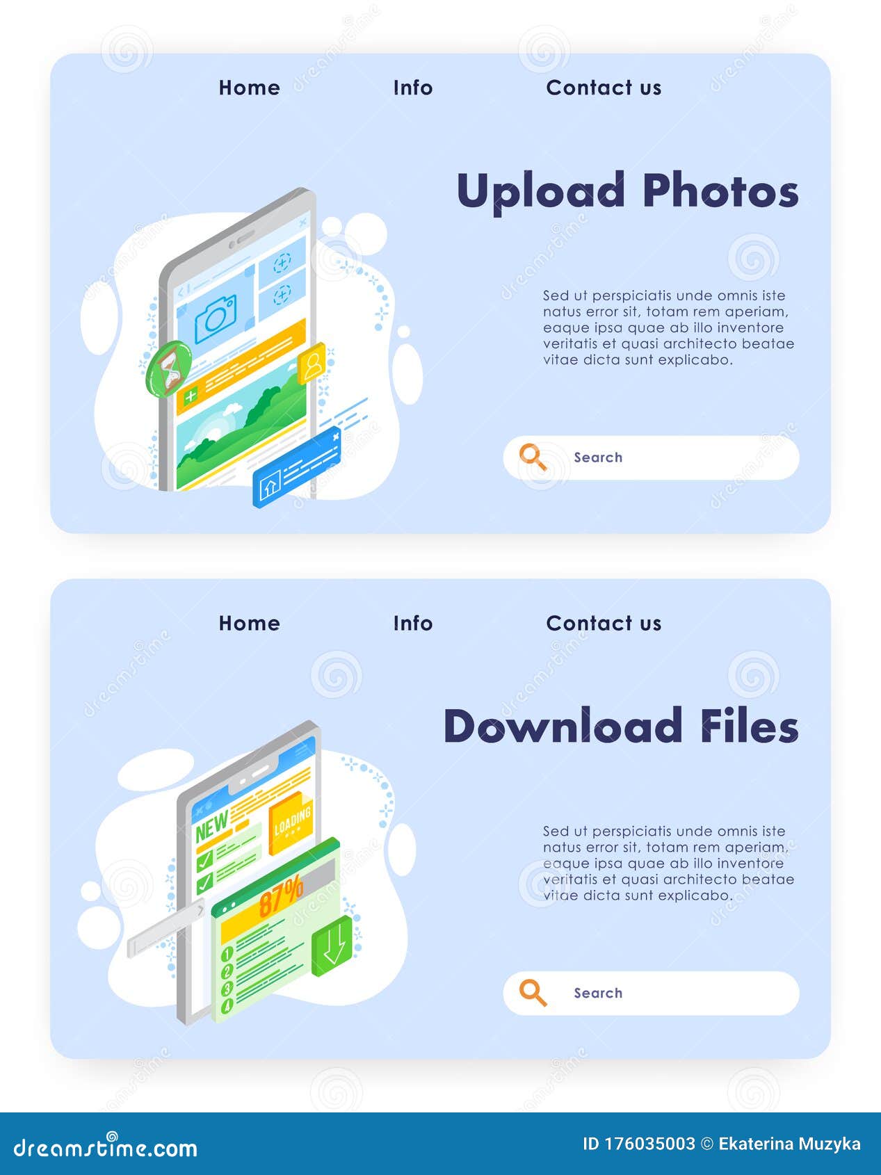 Upload Photos Vector Website Landing Page Template Set Stock Vector ...