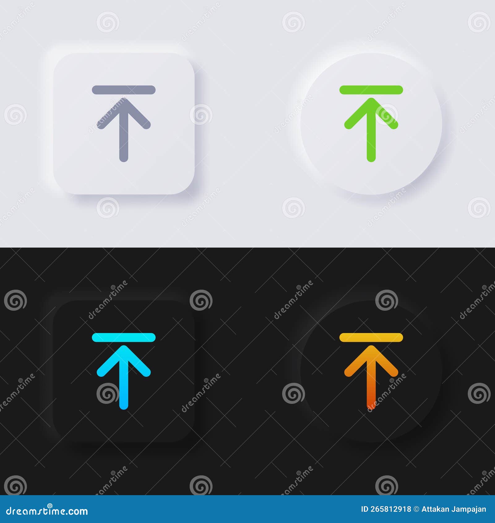 Upload Symbol Button Icon Set, Multicolor Neumorphism Button Soft UI ...