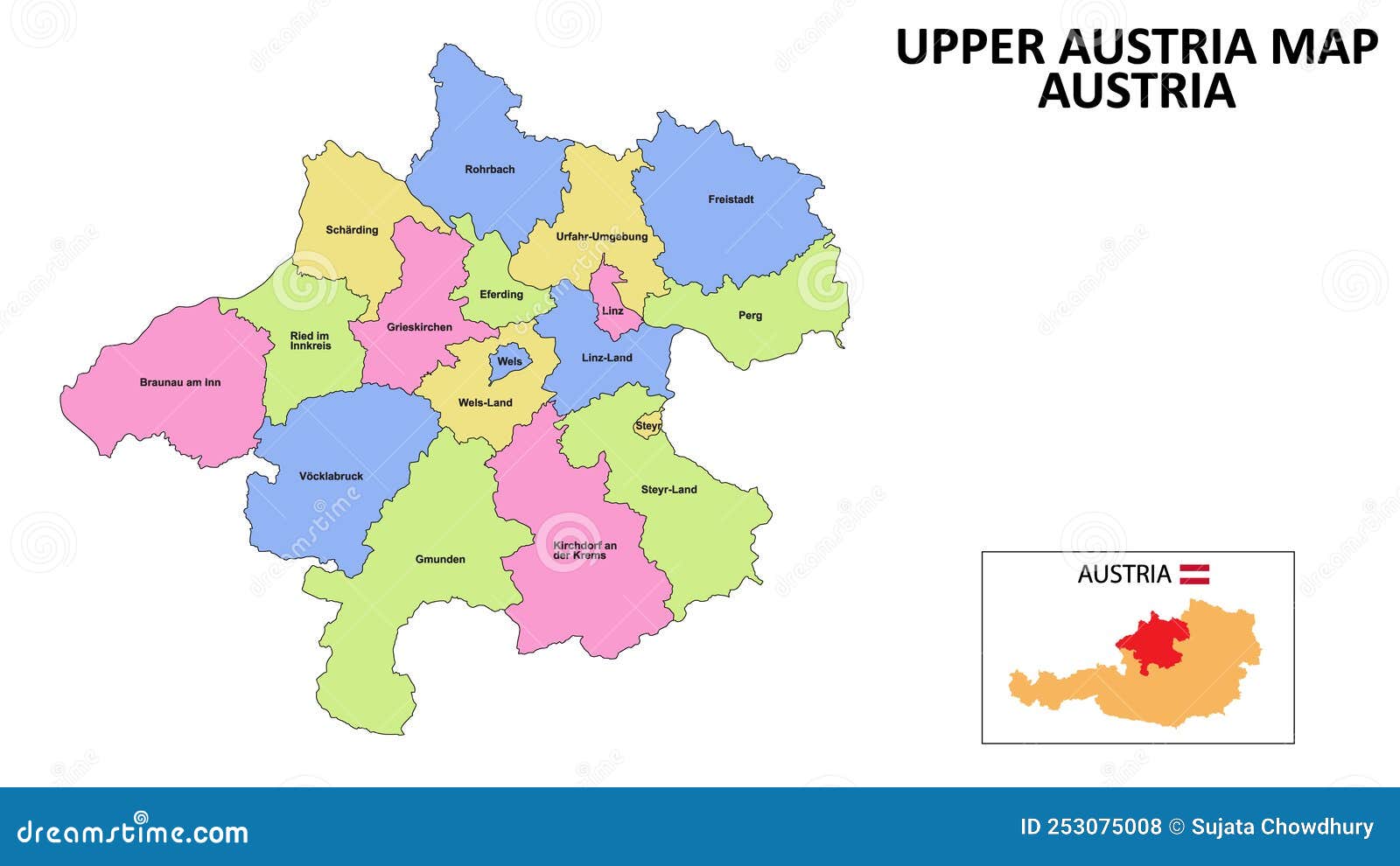Upper Austria Map. State And District Map Of Upper Austria. Political ...