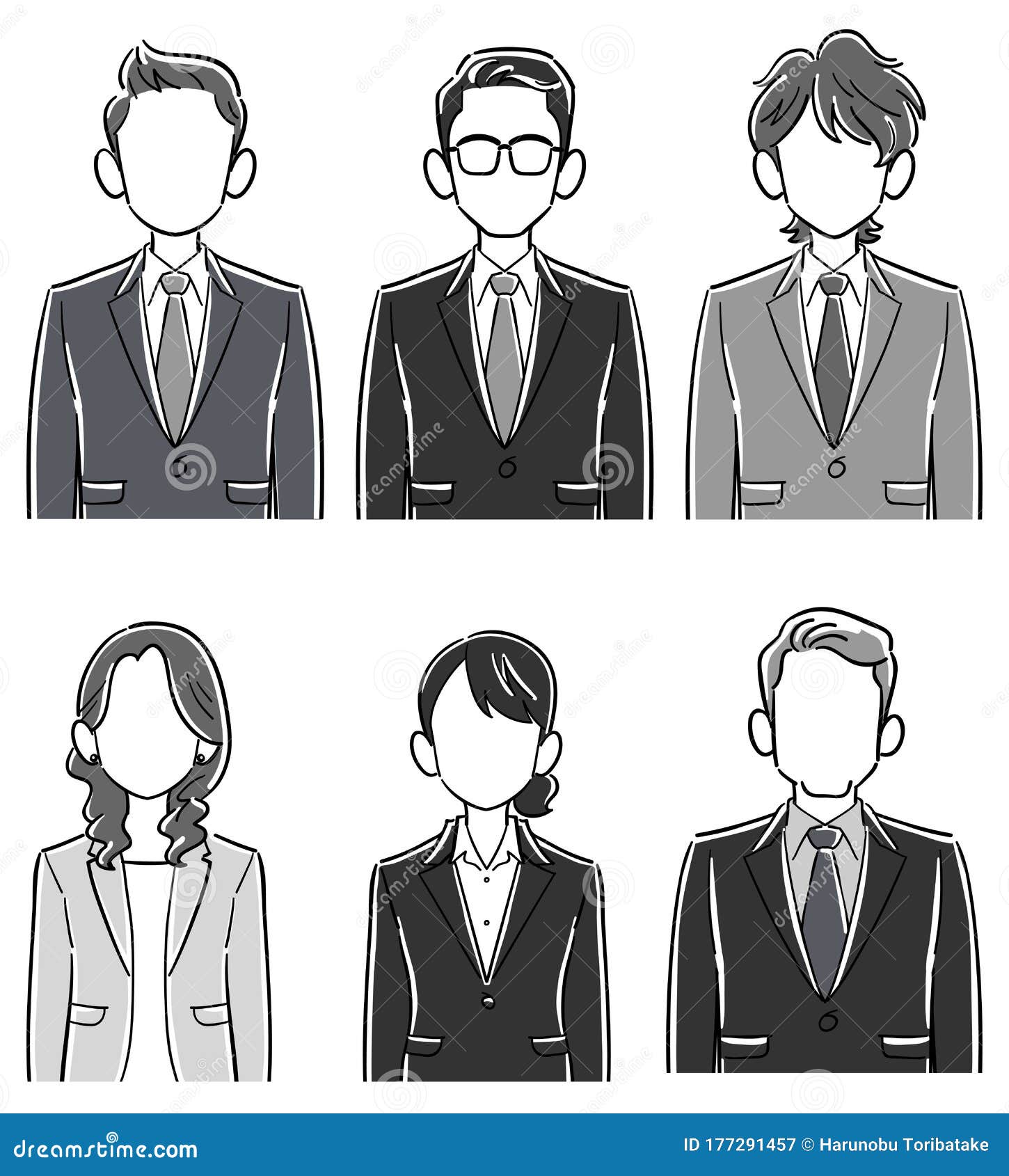 Upper Body of a Six-person Anonymous Business Team Stock Vector ...