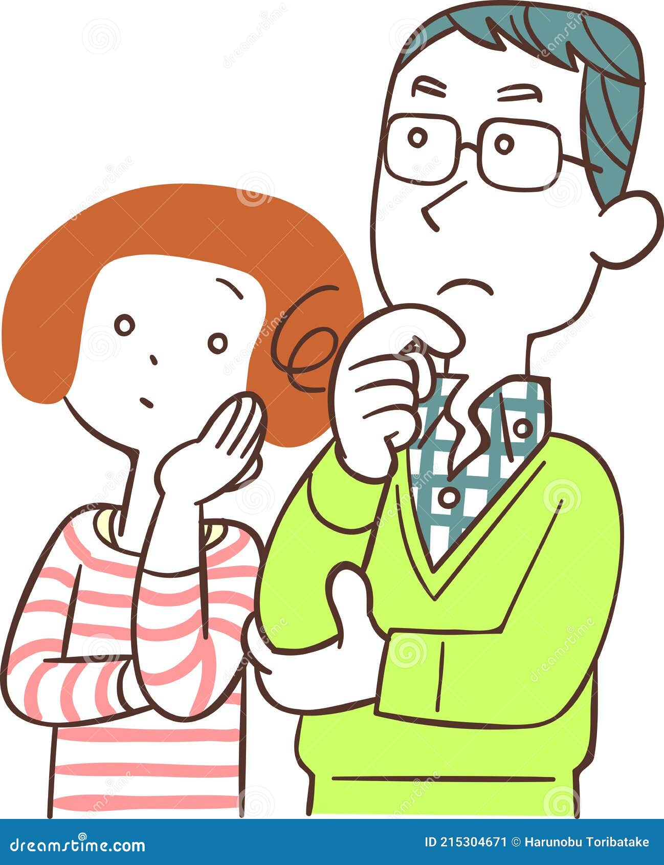 Thinking Couple. Male And Female Characters Expression Standing And ...