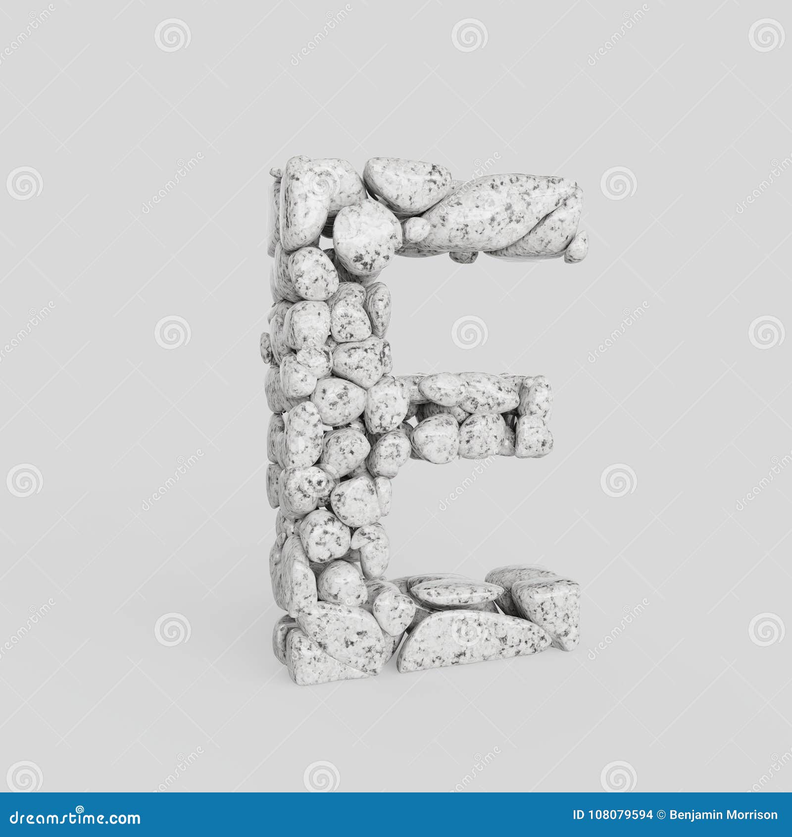 Upper Case Letter E Made of Smooth Stones on a White Background Stock ...
