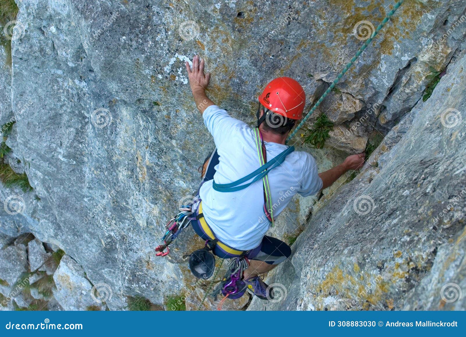 Climber Climbs through a Route in the Sixth Degree of Difficulty ...