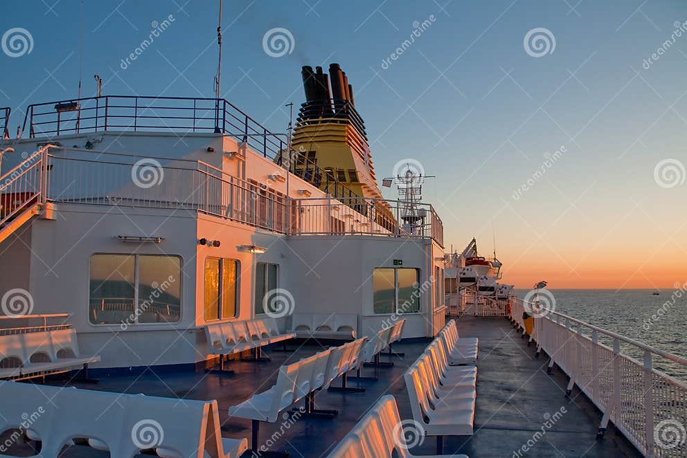 Upper Deck on the Ferry at Sunset Stock Image - Image of ferry, view ...