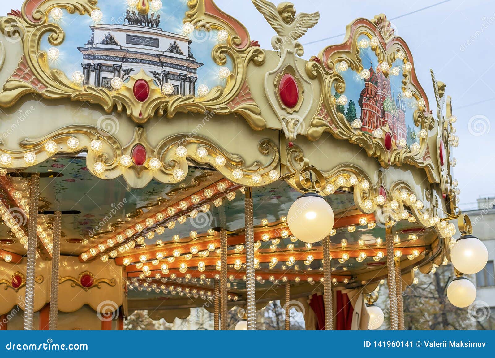 The Upper Element of the Children`s Roundabout with Illuminated Stock ...
