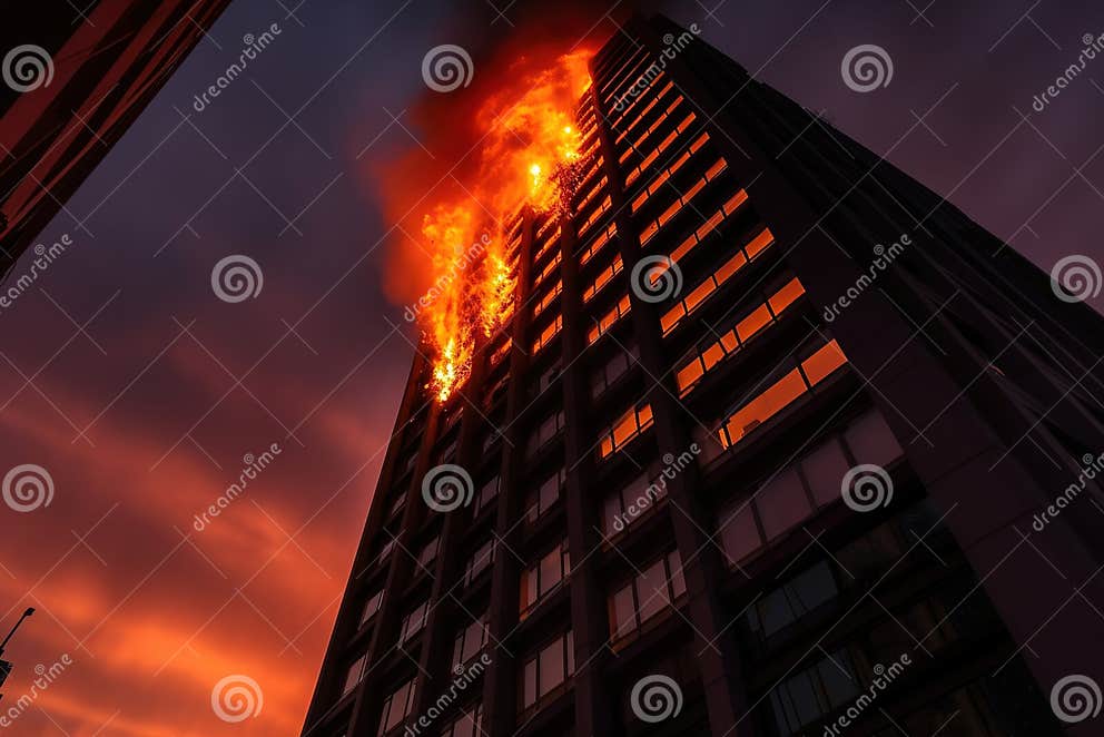 Skyscraper are on Fire. Generative Ai Stock Illustration - Illustration ...