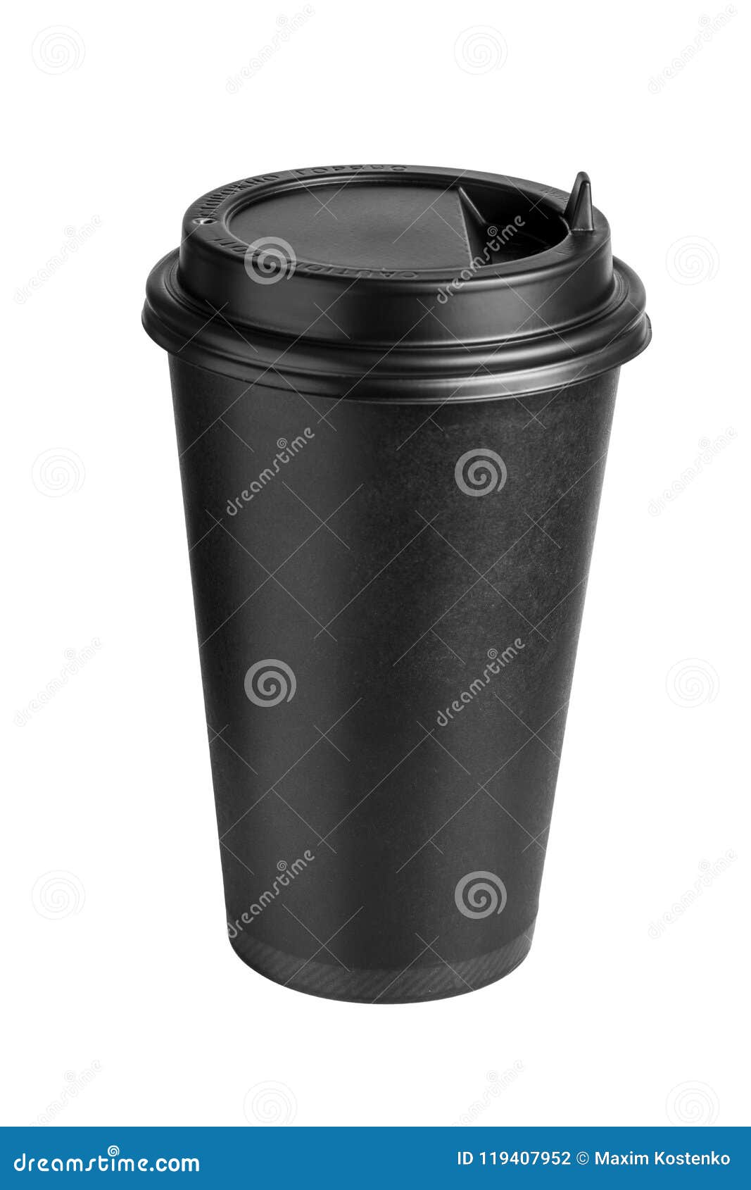Upper-Front View of Cardboard Black Coffee Cup with Lid Isolated on ...