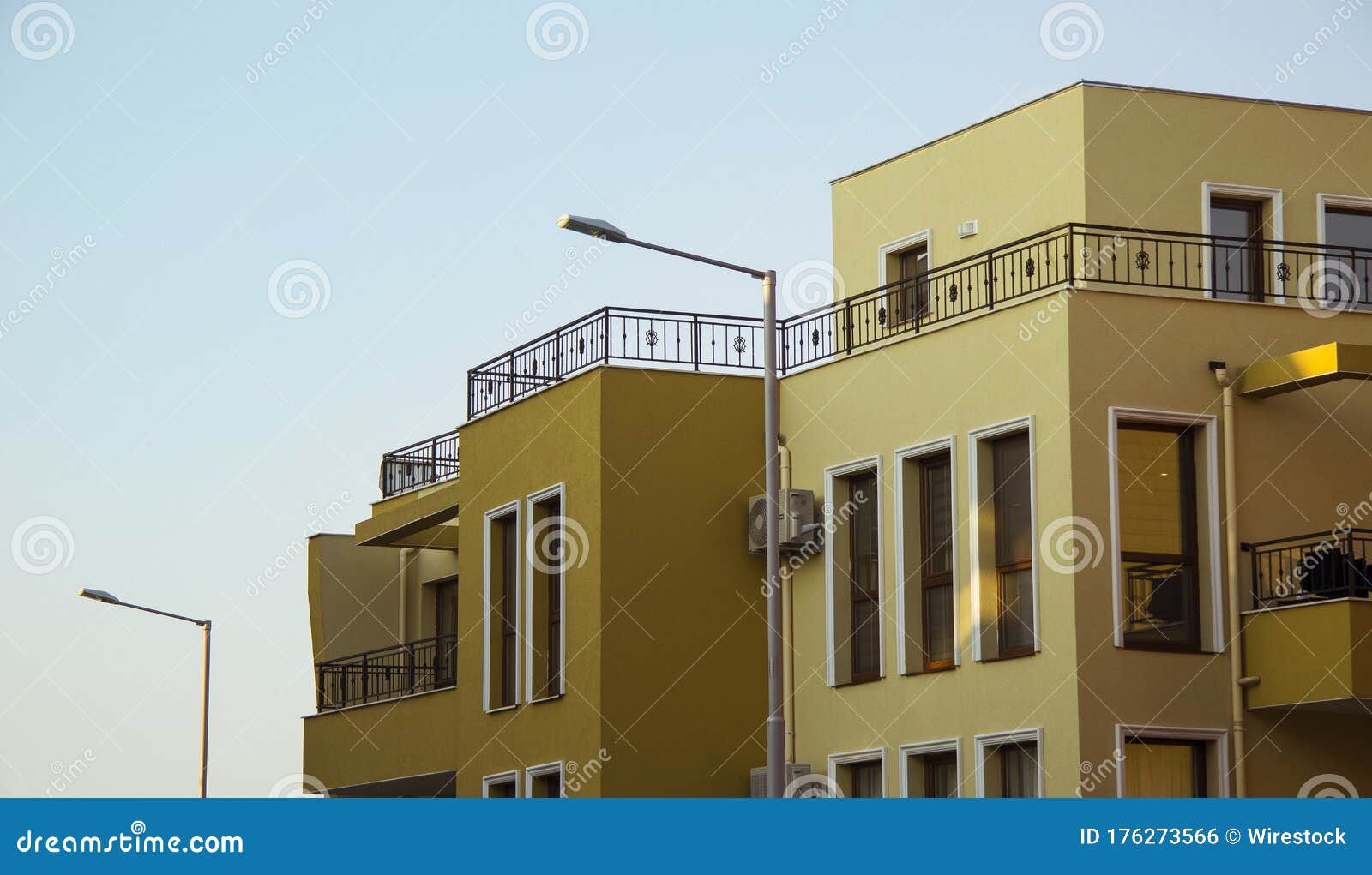 Upper Part of a Beige Building with Windows Stock Photo - Image of ...