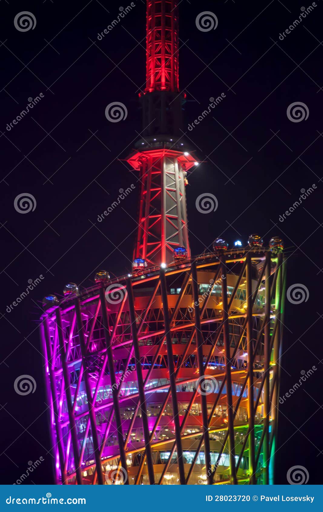 Upper Part of TV Tower at Night Editorial Image - Image of canton, city ...