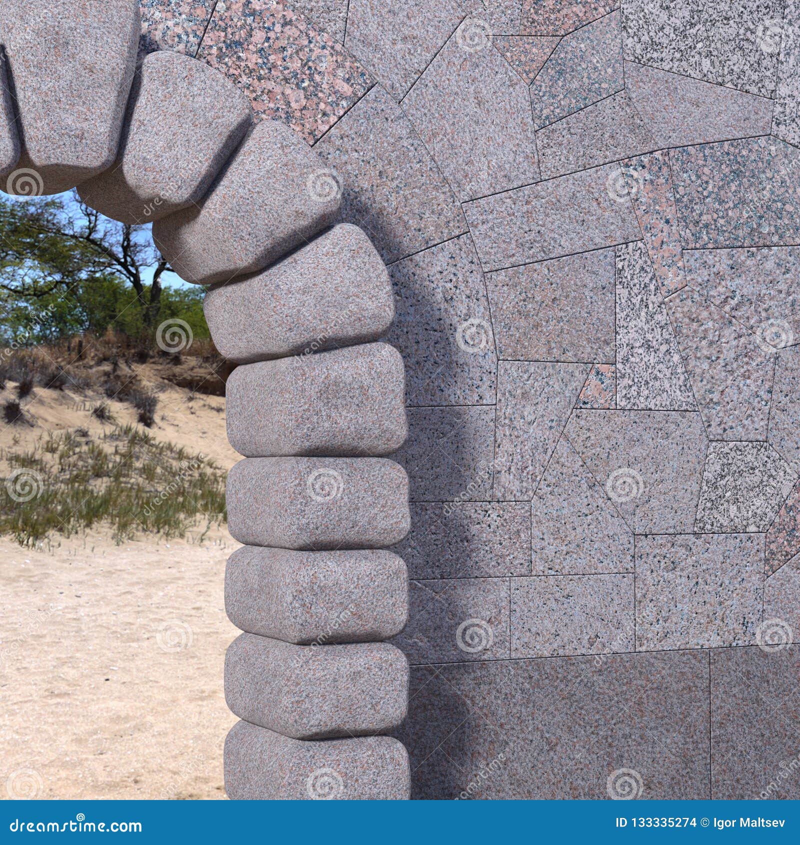 Stone Gate Corner with Granite Wall Stock Illustration - Illustration ...