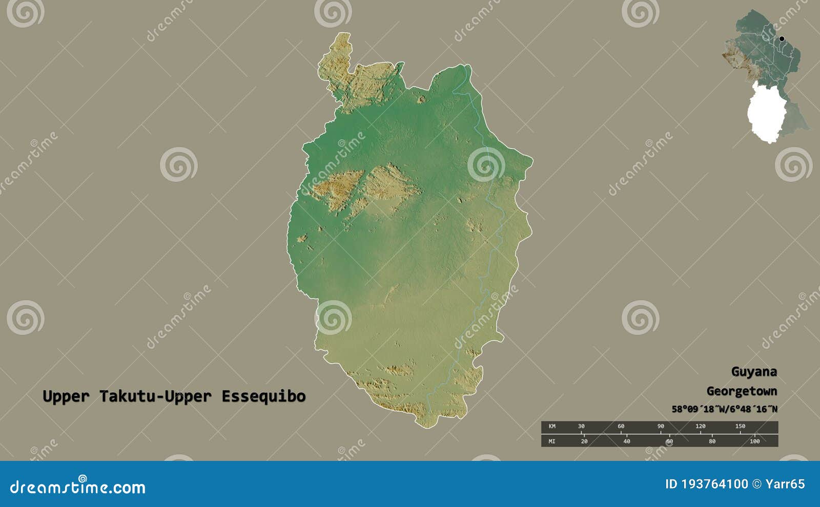 Upper Takutu-Upper Essequibo, Region of Guyana, Zoomed. Relief Stock ...