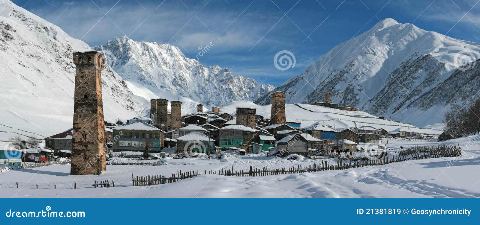 Upper Ushguli Panorama, Georgia Stock Image - Image of village, church ...