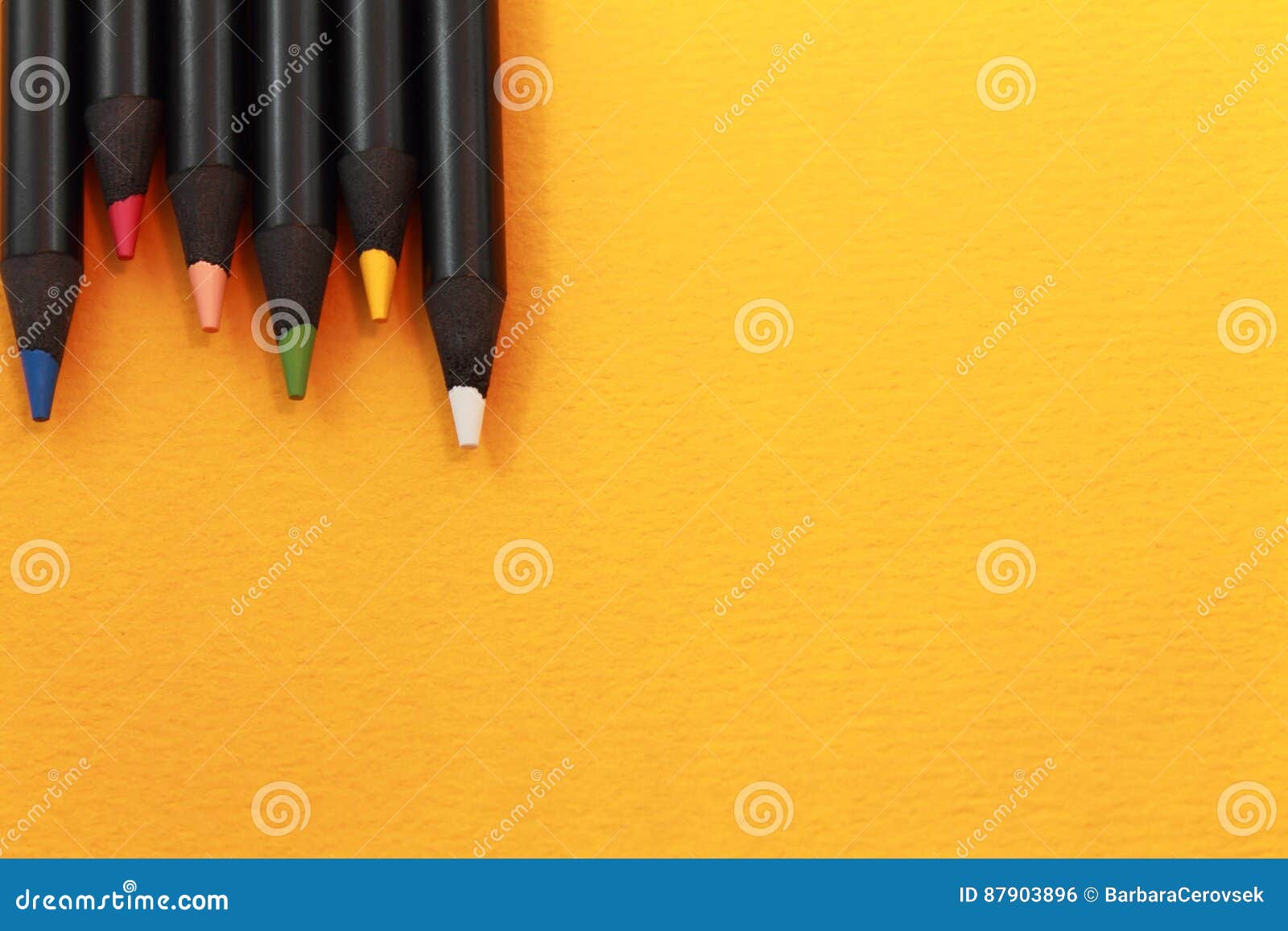 Upper View of Artistic Polychrome Drawing Color Pencils on Yellow ...