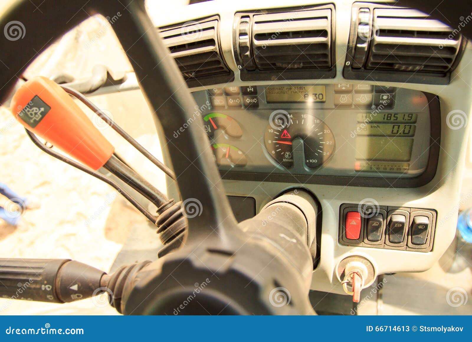 Upper View of Instrument Panel in Tractor Cabin through Wheel Stock ...