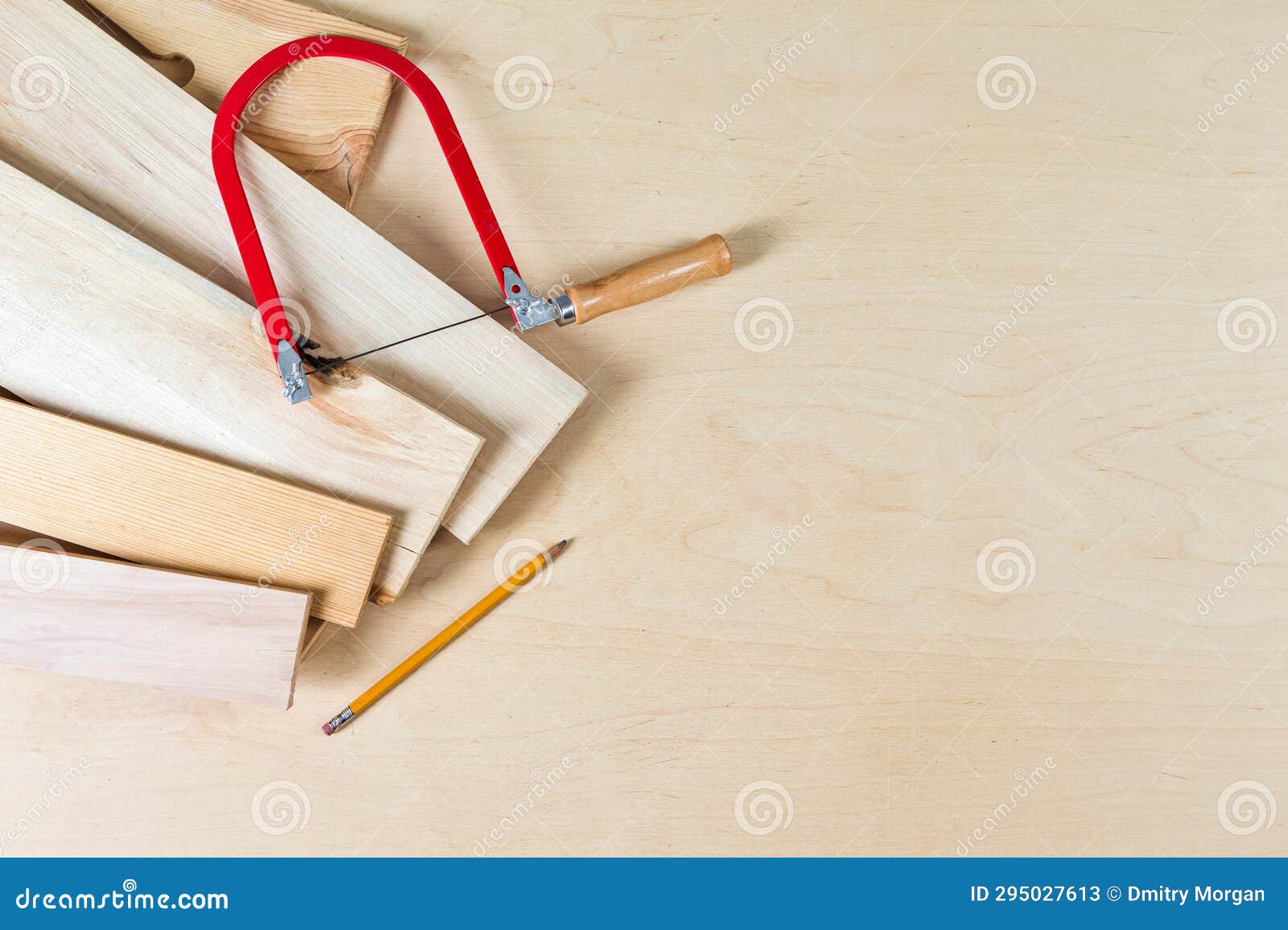 Upper View of Lineup of Professional Assorted Work Tools with Wooden ...