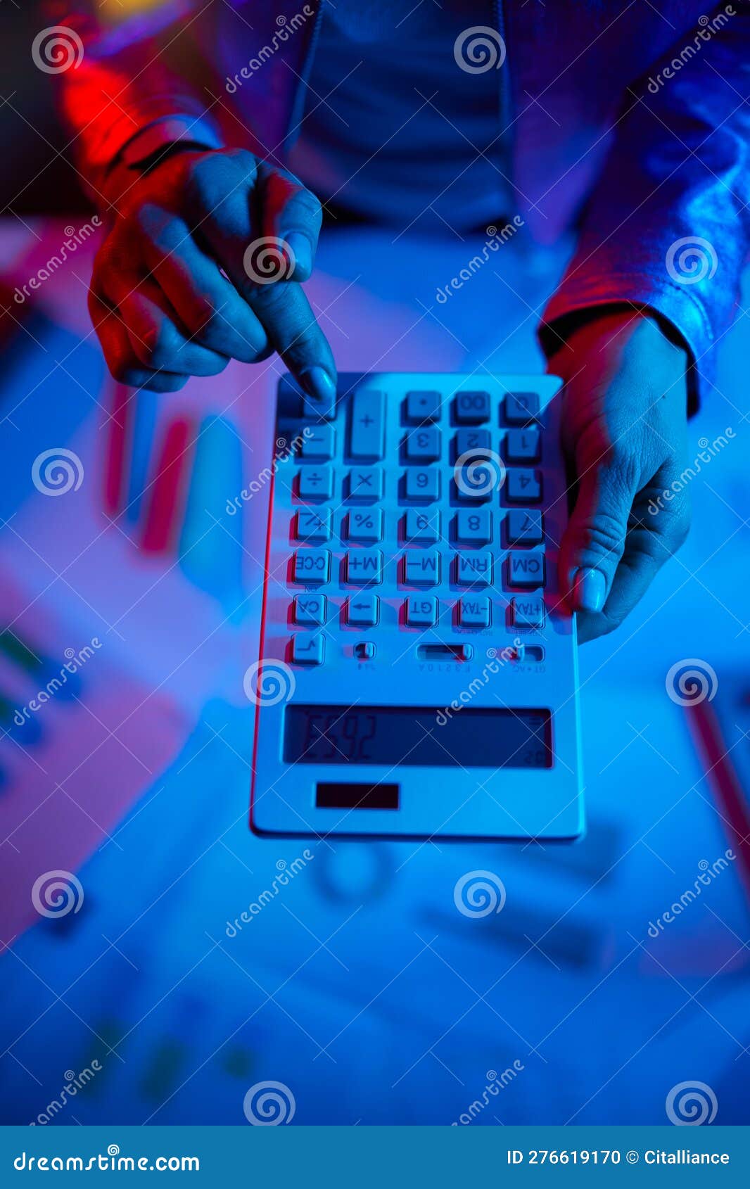 Upper View of Modern Female with Calculator Stock Photo - Image of ...