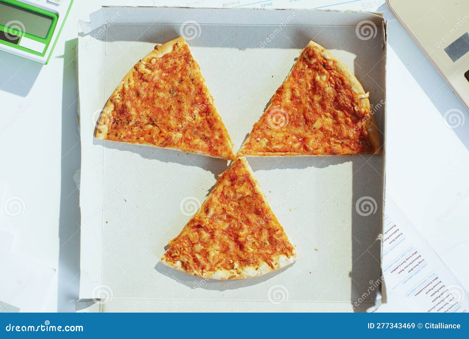Upper View of Pizza at Table in Radiation Sign Stock Image - Image of ...