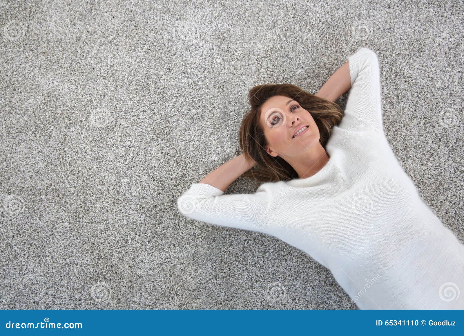 Upper View of Woman Lying on Carpet Floor Stock Photo - Image of modern ...