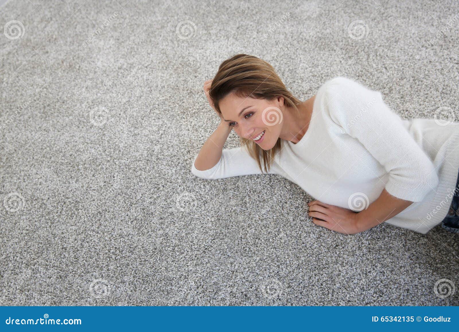 Upper View of Woman Lying on Carpet Floor Stock Image - Image of modern ...