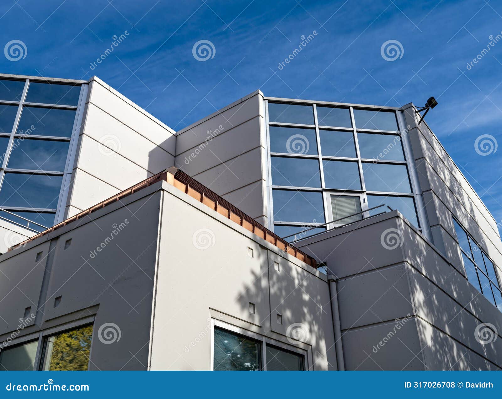 Upper Windows and Roof Patio of a Modern Office Building Stock Photo ...