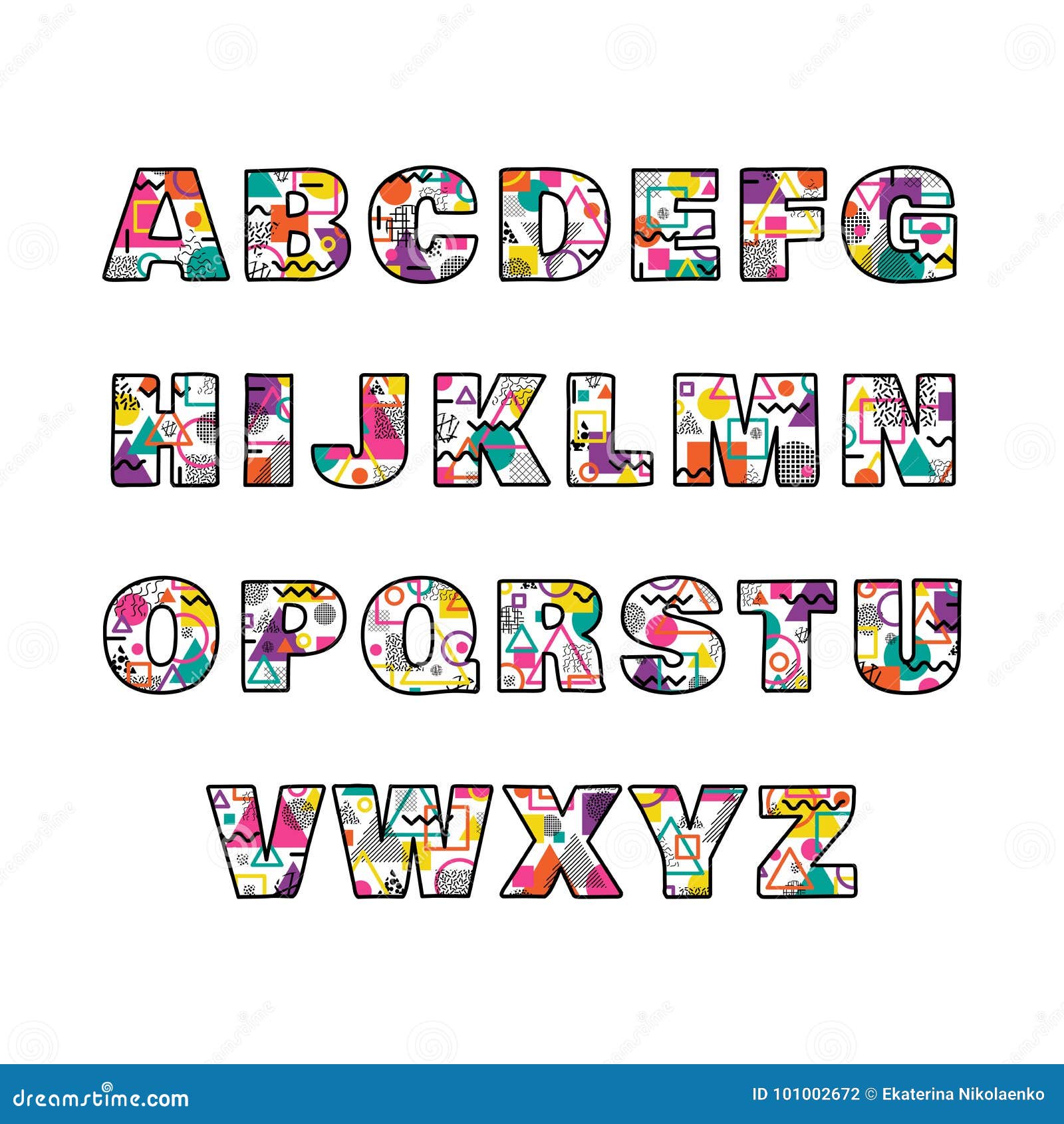 Uppercase Alphabet in Memphis Style. Colorful Decorative Geometric Font ... Uppercase Alphabet in Memphis Style. Colorful Decorative Geometric Font ...