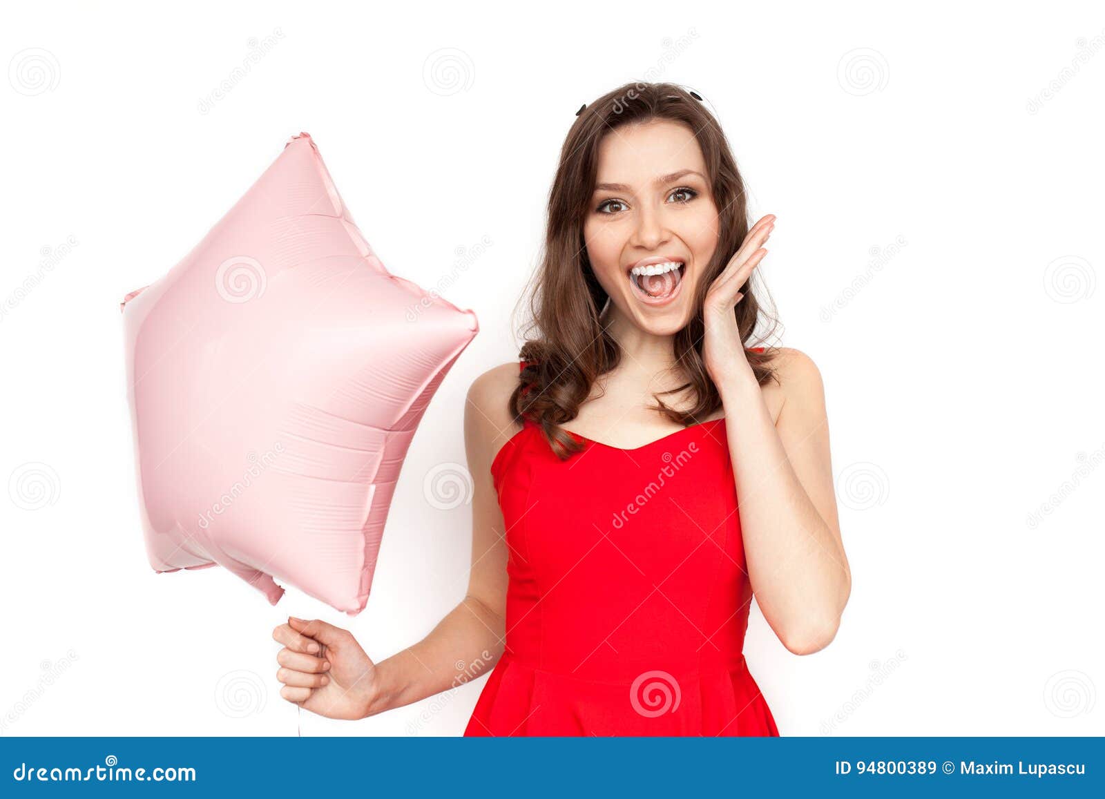 Upphetsad Kvinna Med Ballongen Fotografering För Bildbyråer Bild Av