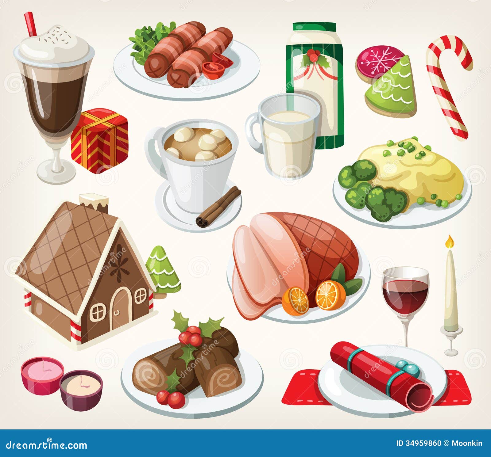 Uppsättning Av Traditionell Julmat Vektor Illustrationer - Illustration ...