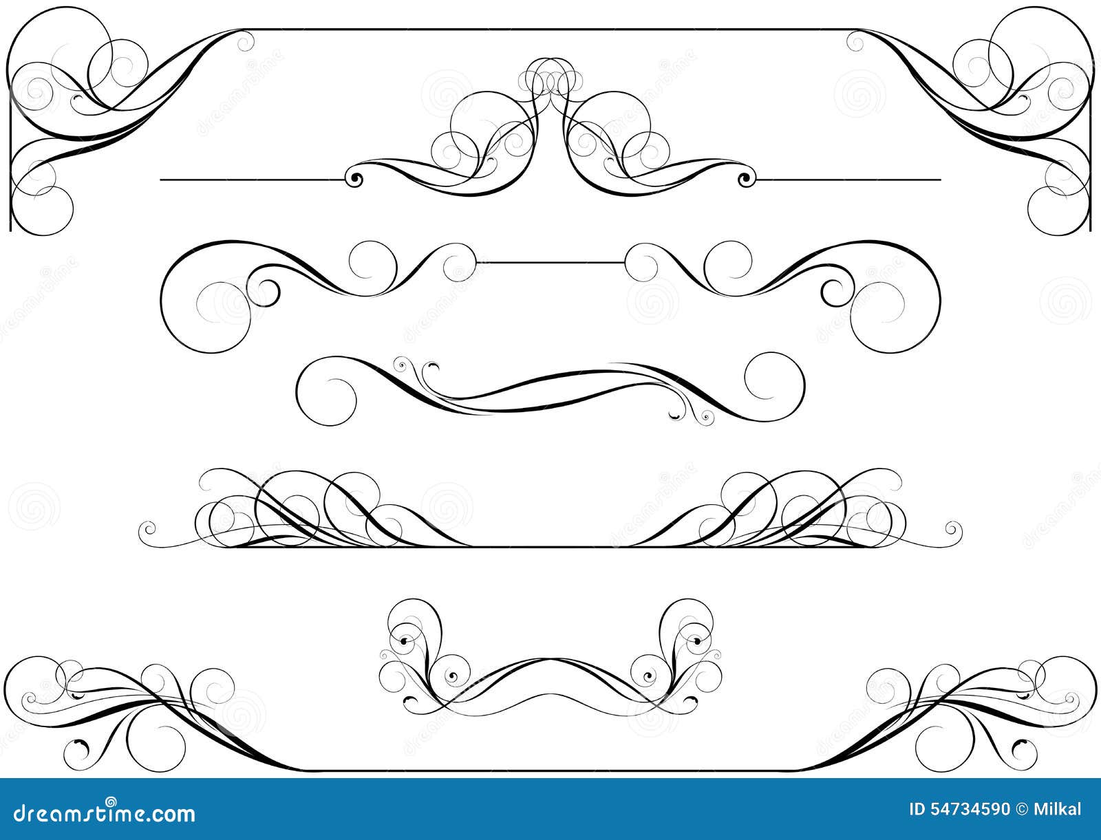 Uppsättning Av Calligraphic Snirklar Vektor Illustrationer - Bild: 54734590