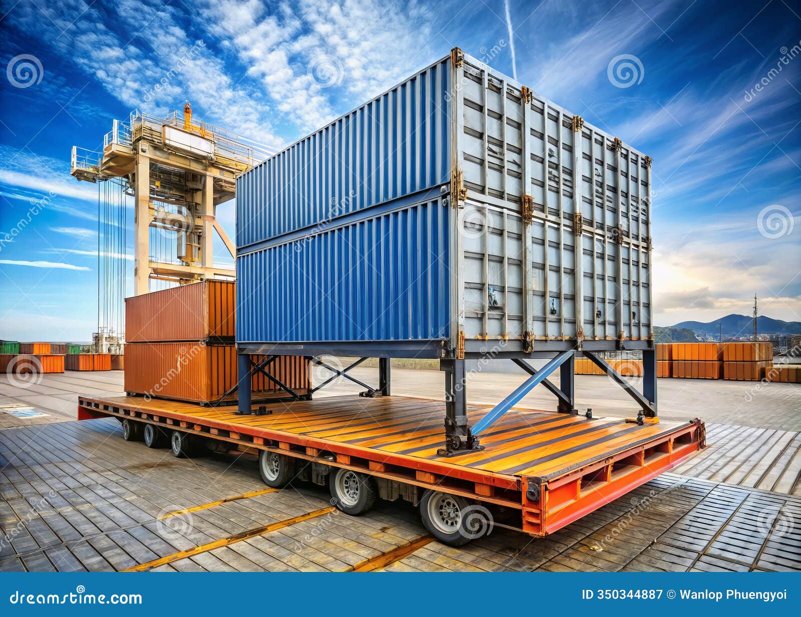 Upright 40Foot Flat Rack Container on Dock Ready for Cargo Loading and ...