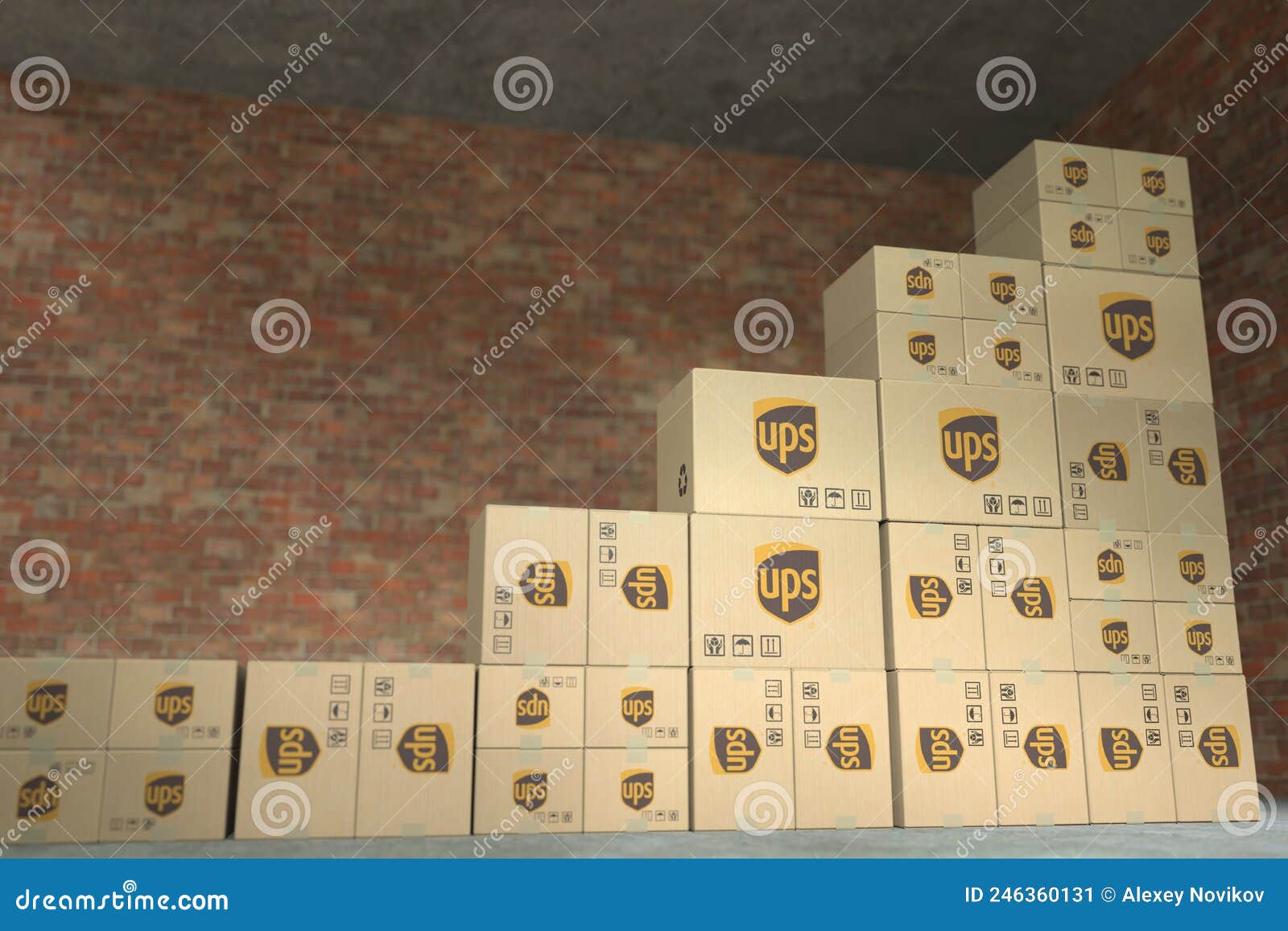 UPS Logo on Many Boxes Composing a Rising Bar Chart. Editorial Business ...