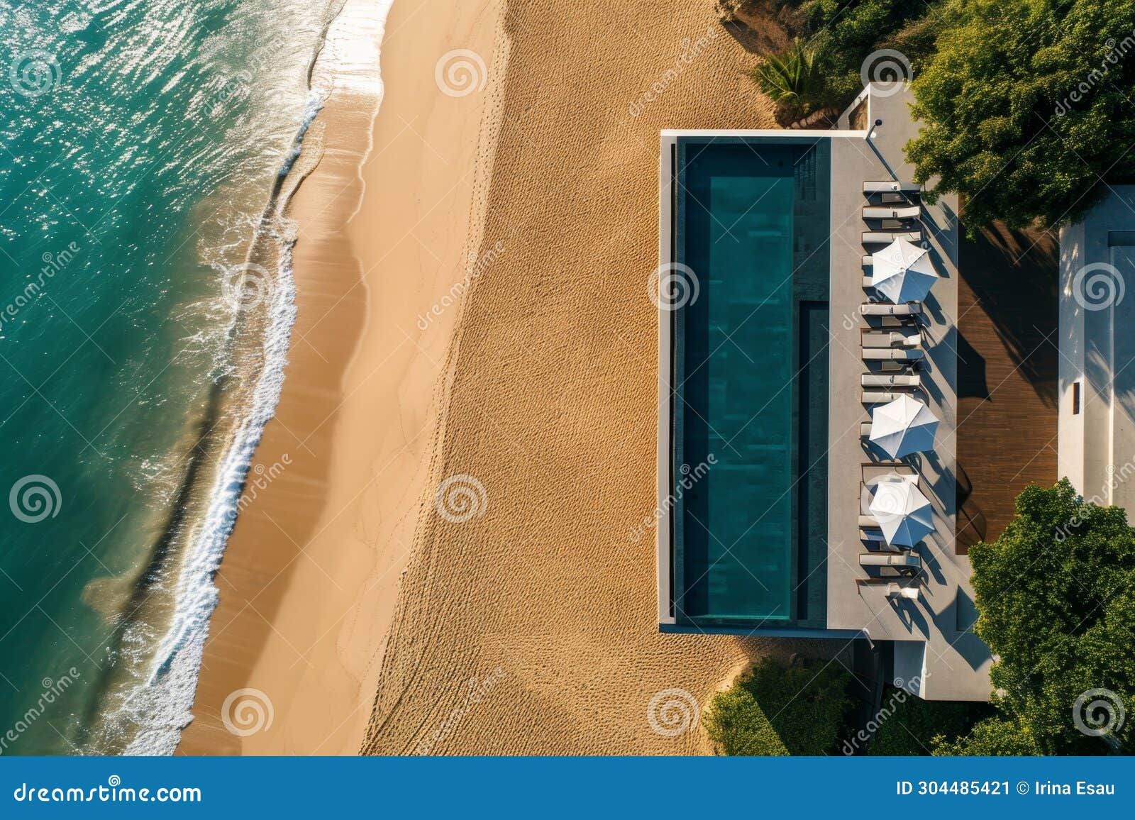 Upscale Beachfront Home with Pool, Overhead Ocean View. Stock Image ...