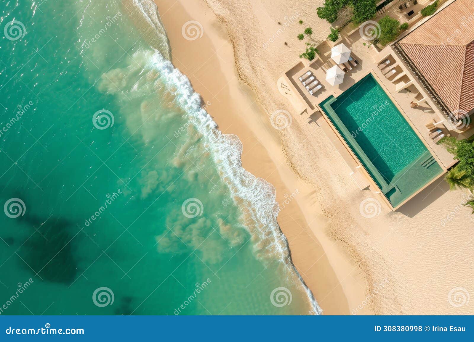 Upscale Beachfront Home with Pool, Overhead Ocean View. Stock Photo ...