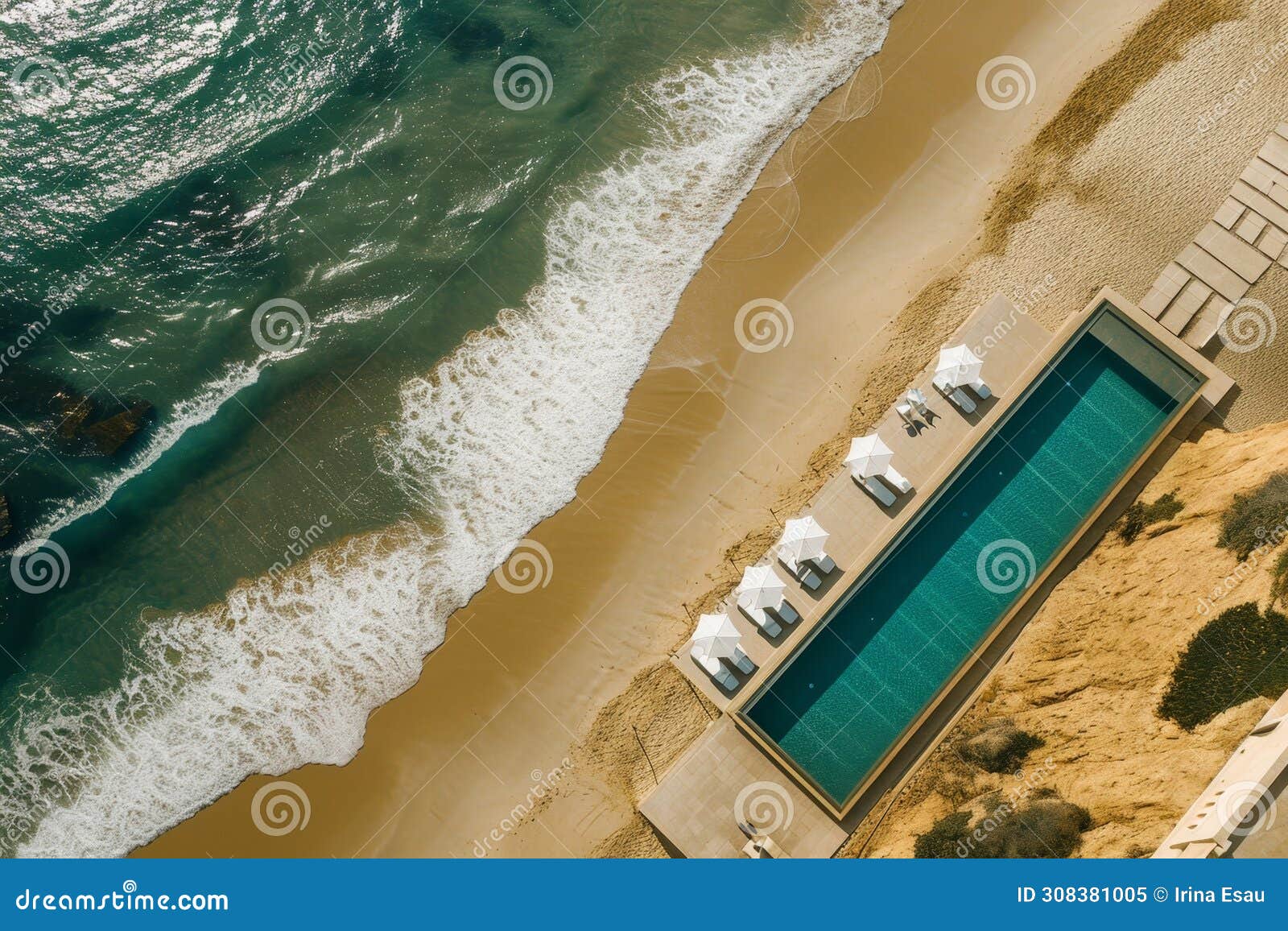 Upscale Beachfront Home with Pool, Overhead Ocean View. Stock Image ...