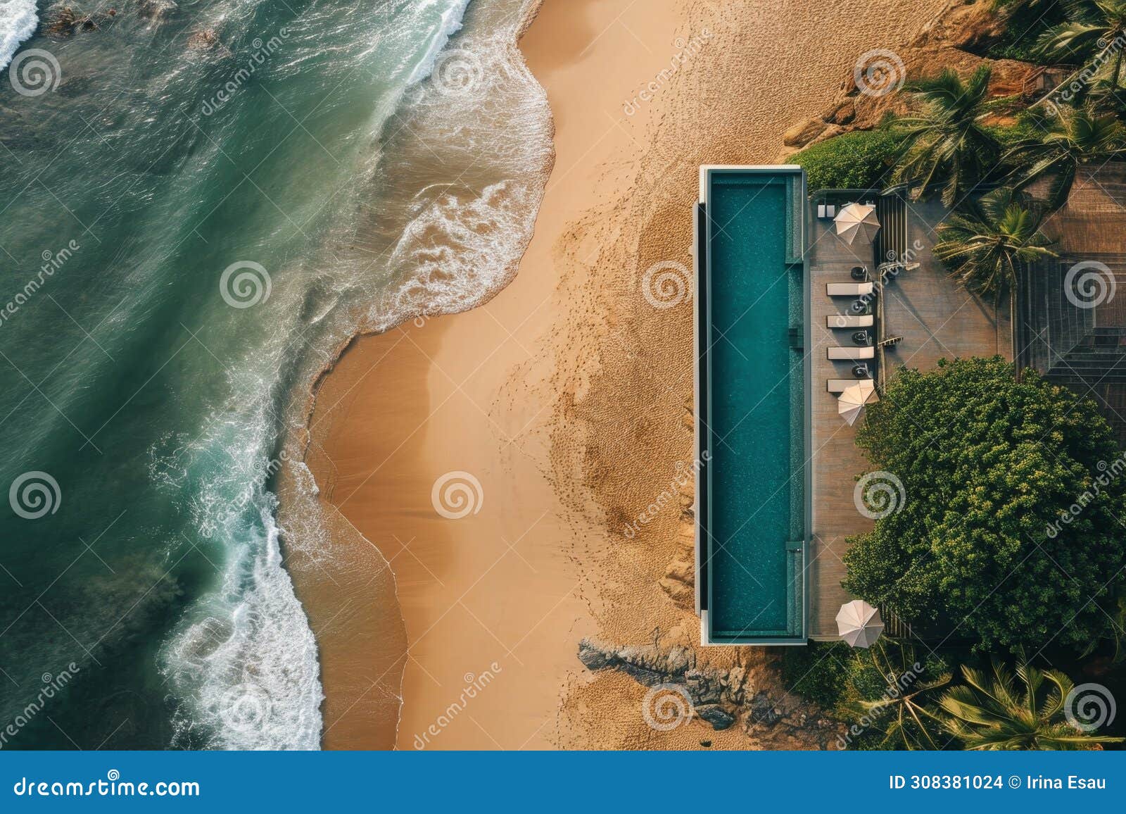 Upscale Beachfront Home with Pool, Overhead Ocean View. Stock Photo ...